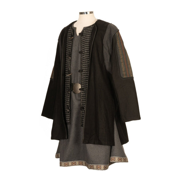 LARP Tunic with Ornate Panels and Braiding - Black & Grey Wool – LARP ...